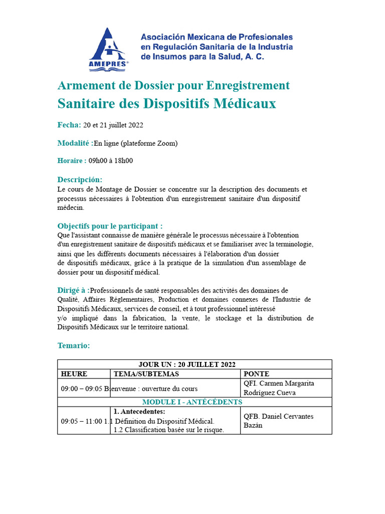 Enregistrement Sanitaire des Dispositifs Médicaux | PDF | Dispositif ...