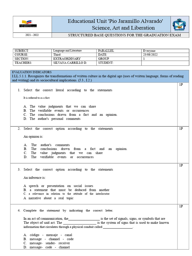 Third Bgu Degree Exam Language and Literature | PDF | Argument | Fallacy