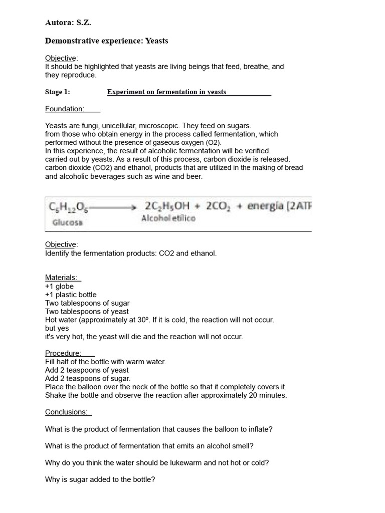 Experiment On Fermentation In Yeasts Pdf