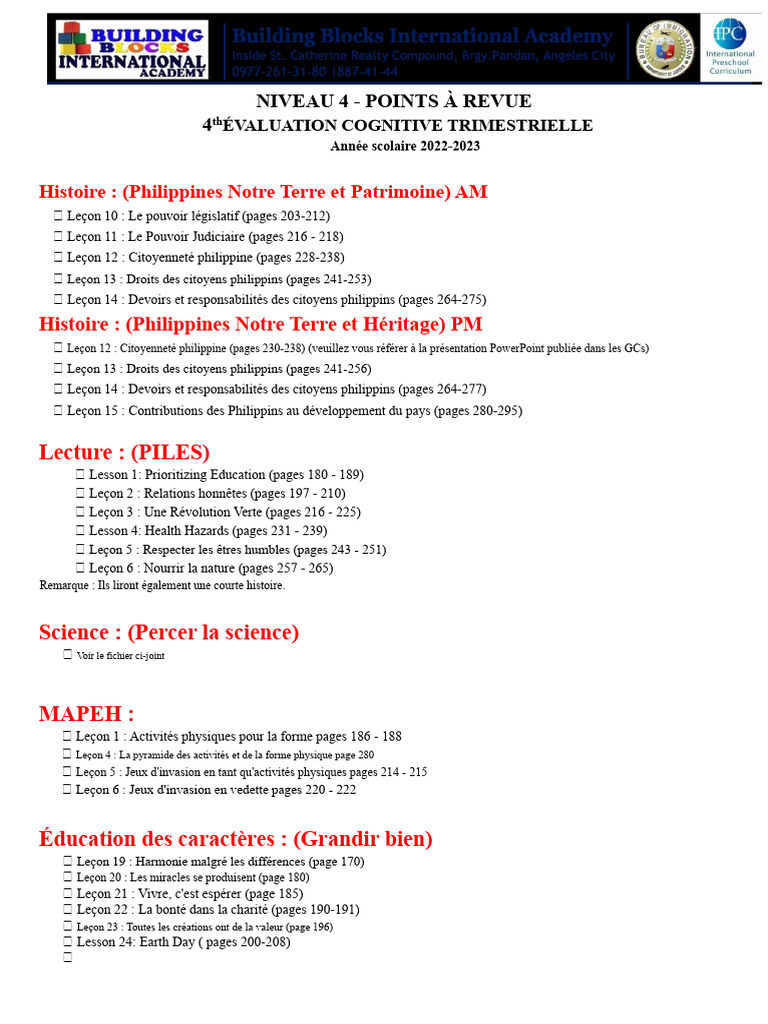 Évaluation cognitive trimestrielle 2022-2023 | PDF