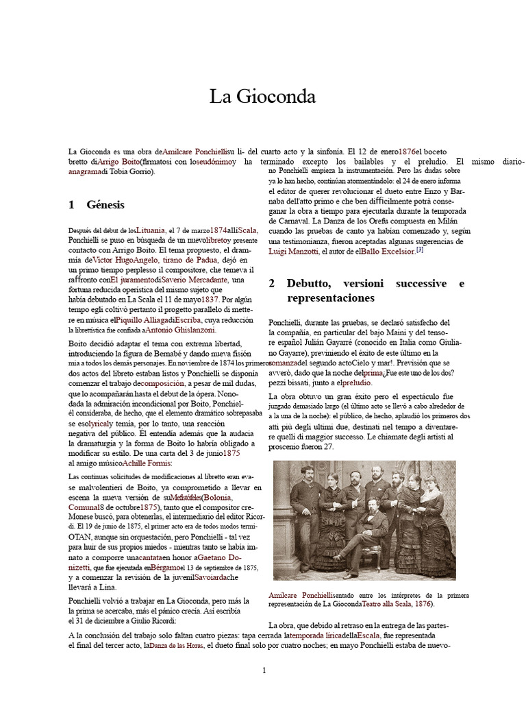 Historia de La Gioconda de Ponchielli | PDF | Ópera | Música vocal