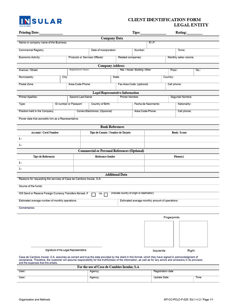 Client Identification Form for Legal Entity | PDF | Identity Document | Authentication