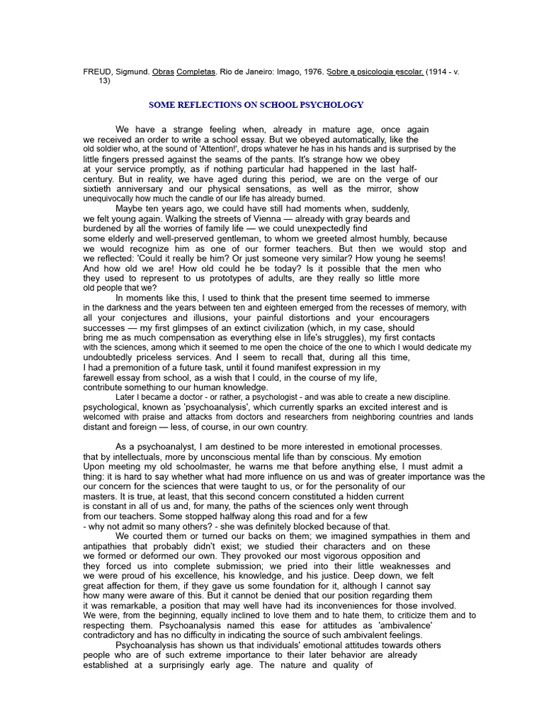 1914 FREUD Psychology of The High School | PDF | Psychoanalysis ...