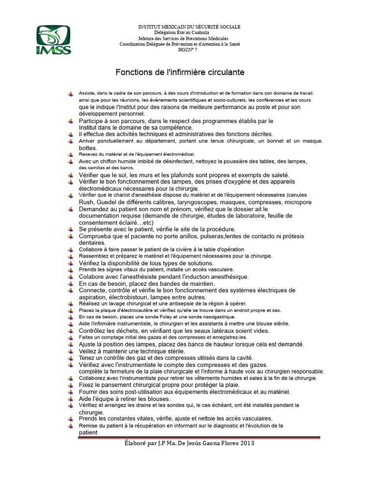 Fonctions de l'infirmière circulante | PDF | Chirurgie | Allaitement