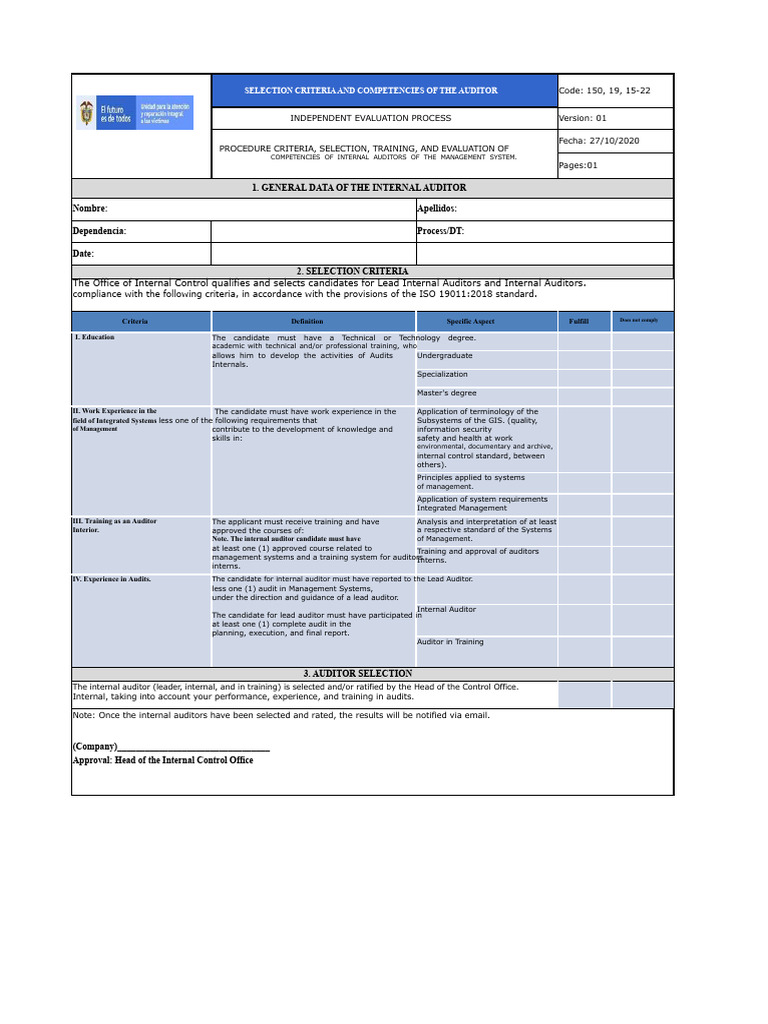 selection criteria format competencies ai | PDF | Audit | Internal Audit