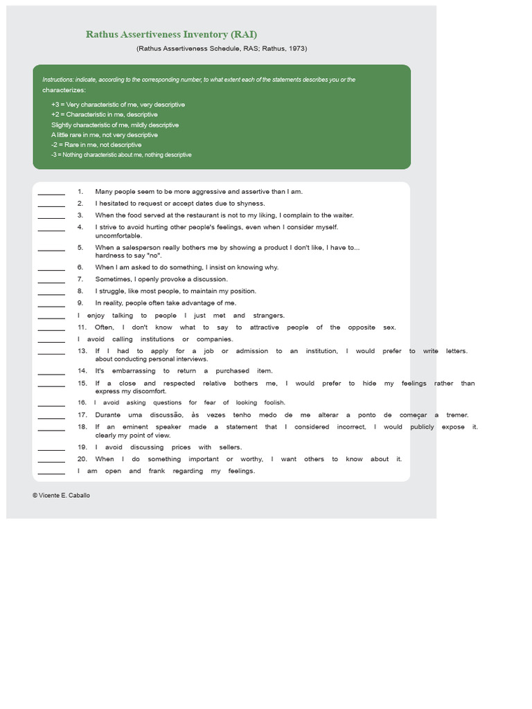 2.3.10 - Rathus Assertiveness Inventory | PDF | Mental Health | Social ...