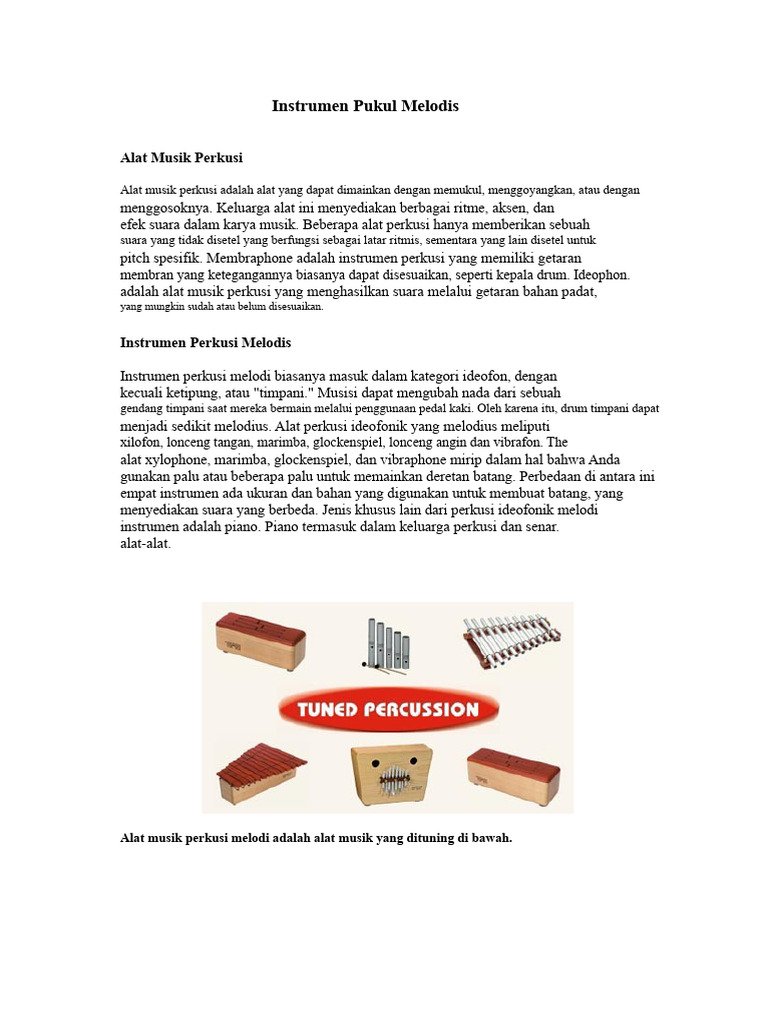 Alat Musik Perkusi Melodis dan Sejarahnya | PDF