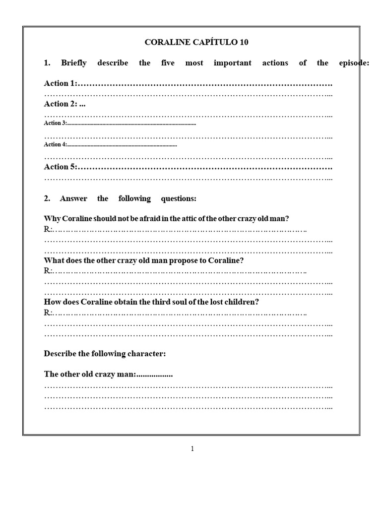 Reading plan for Coraline Chapter 10 | PDF