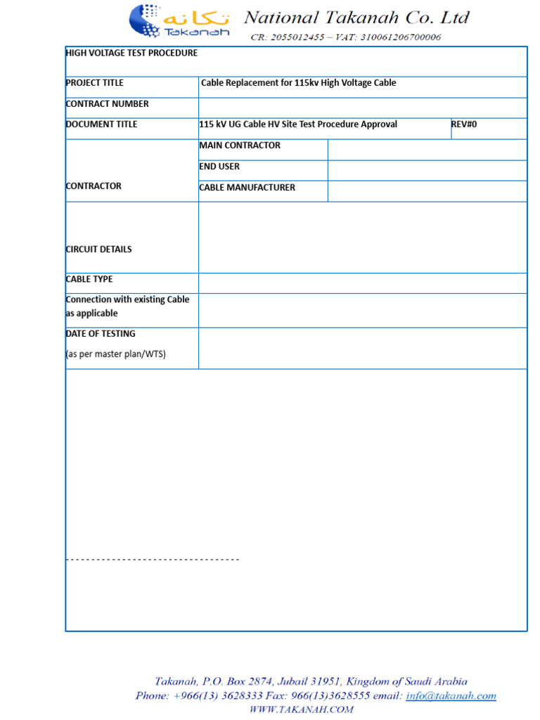 115kV High Voltage Cable Test Guide | PDF | High Voltage | Insulator ...
