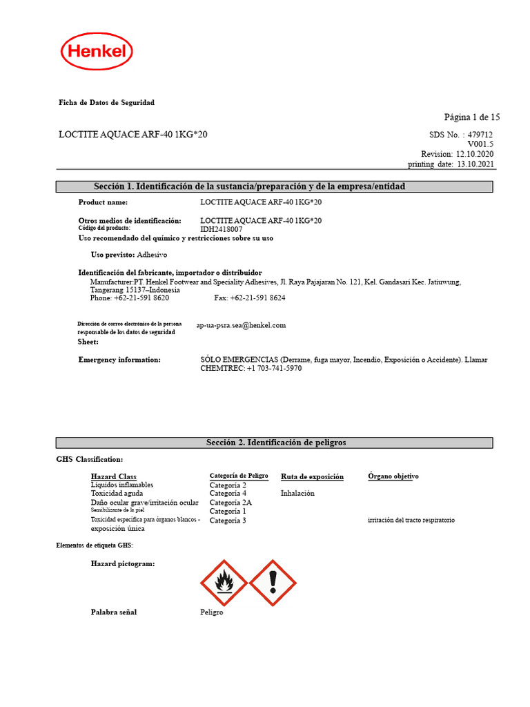 MSDS La Arf-40 | PDF | Agua | Combustión