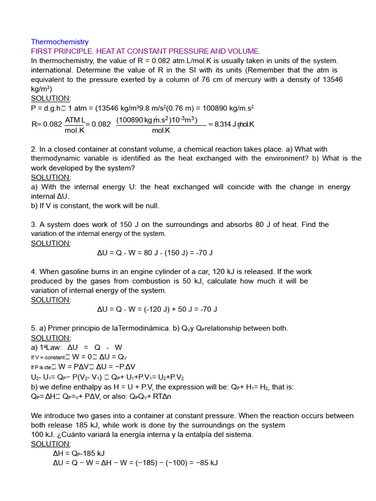 Thermo Chem Solved Exercises | PDF | Heat | Chemical Reactions