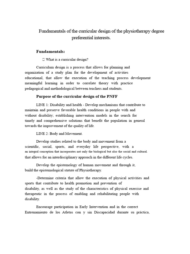 Curricular Design in Physiotherapy Degree | PDF | Physical Therapy ...