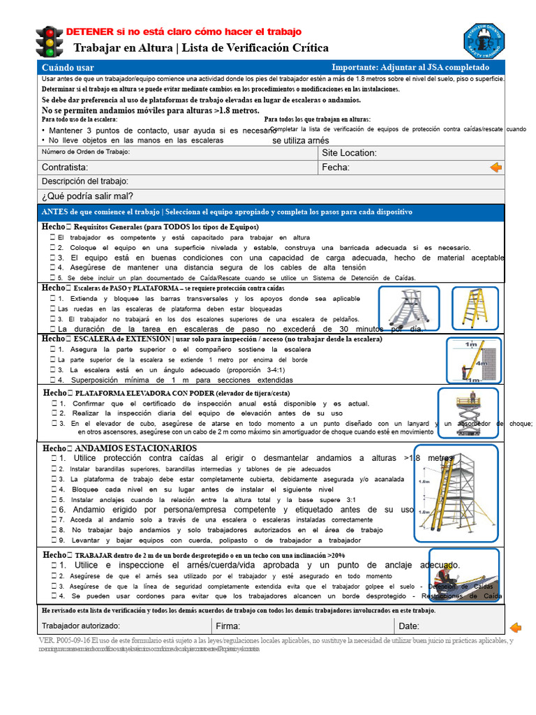 Checklist de Seguridad para Trabajo en Altura | PDF | Escalera | Andamio