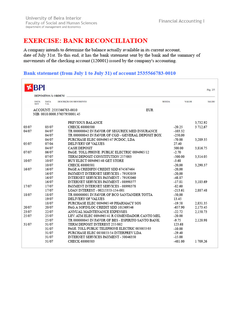 Exercise 3 - Bank Reconciliation | PDF | Banks | Transaction Account