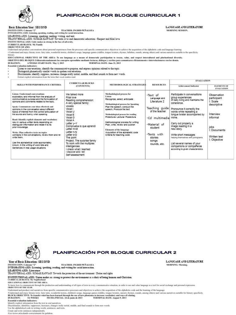 Curricular Block of Language and Literature | PDF | Reading ...
