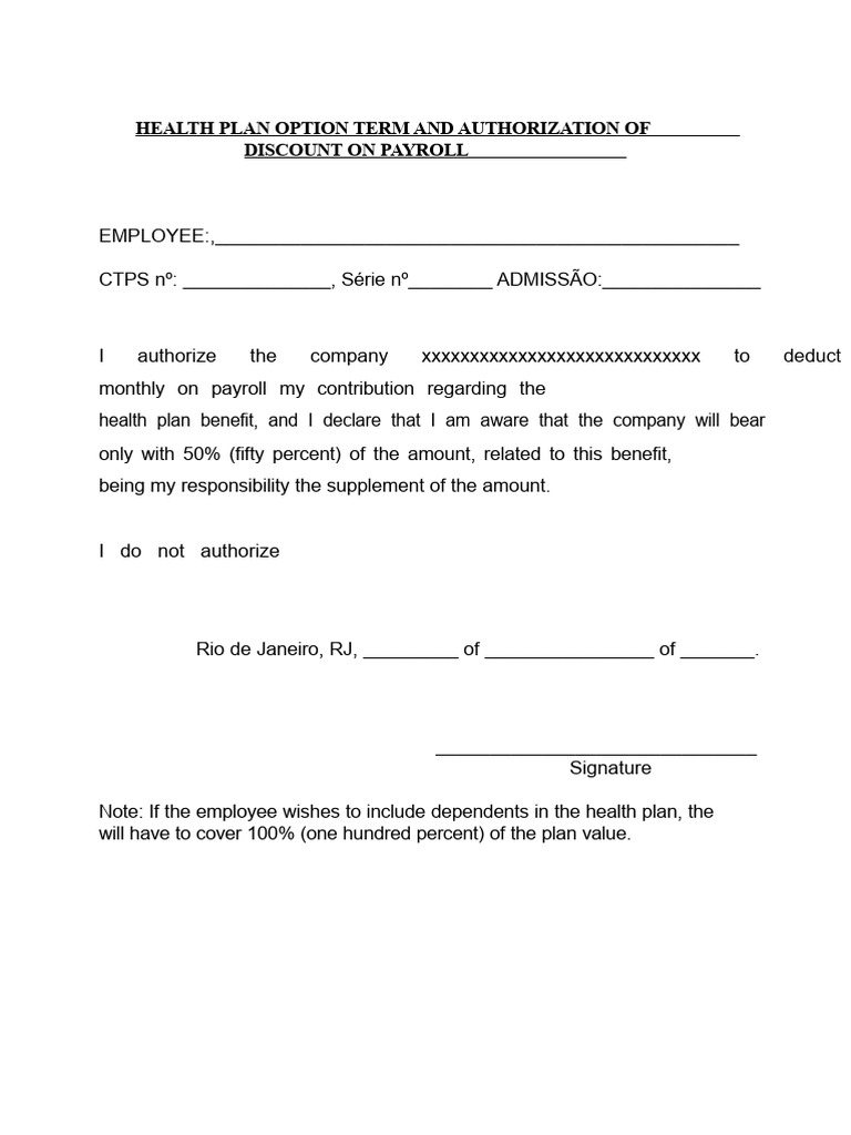Authorization For Health Plan Discount | PDF