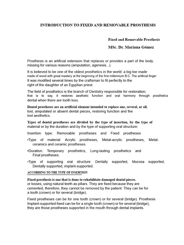 Overview of Dental Prostheses Types | PDF | Dental Implant | Prosthesis