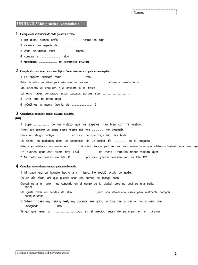 Práctica de VocabGram Unidad 3 | PDF | Gramática | Lingüística