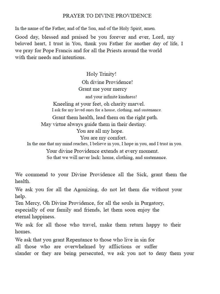 Prayer for Divine Providence and Support | PDF | Prayer | Mercy