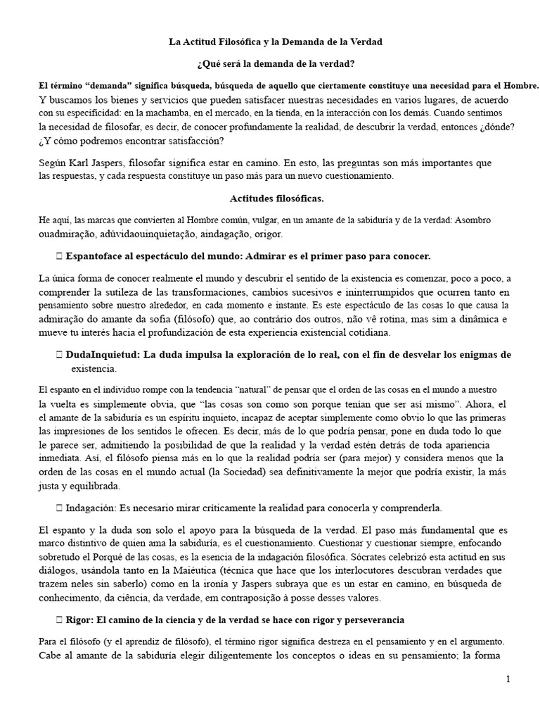 La Actitud Filosófica y La Demanda de La Verdad | PDF | Conocimiento ...