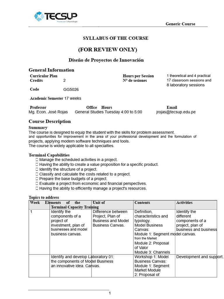 Diseño de Proyectos de Innovación Syllabus | PDF | Evaluation | Methodology