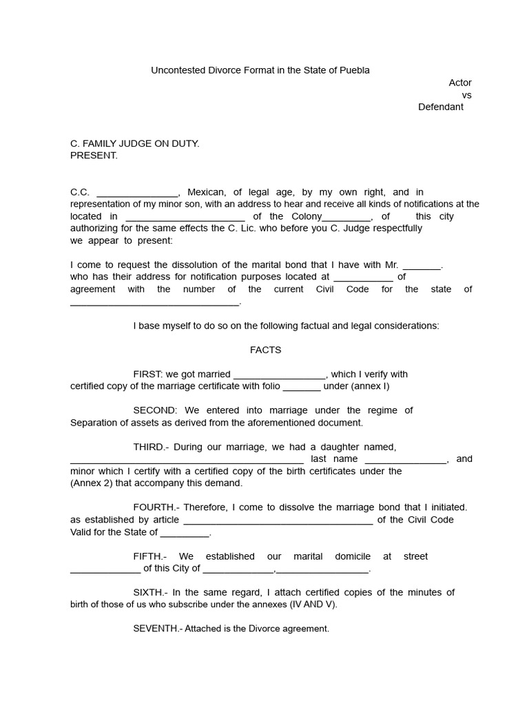 Uncontested Divorce Procedure Puebla | PDF | Divorce | Marriage