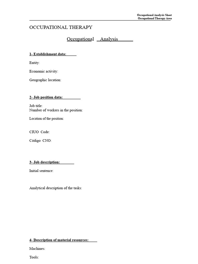 Occupational Analysis Sheet | PDF | Visual Perception | Visual Acuity
