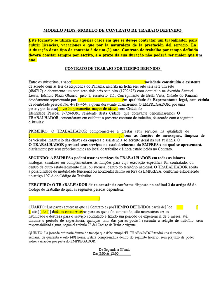 MODELO Contrato Definido de Trabalho-SCRIB | PDF | Business | Direito ...