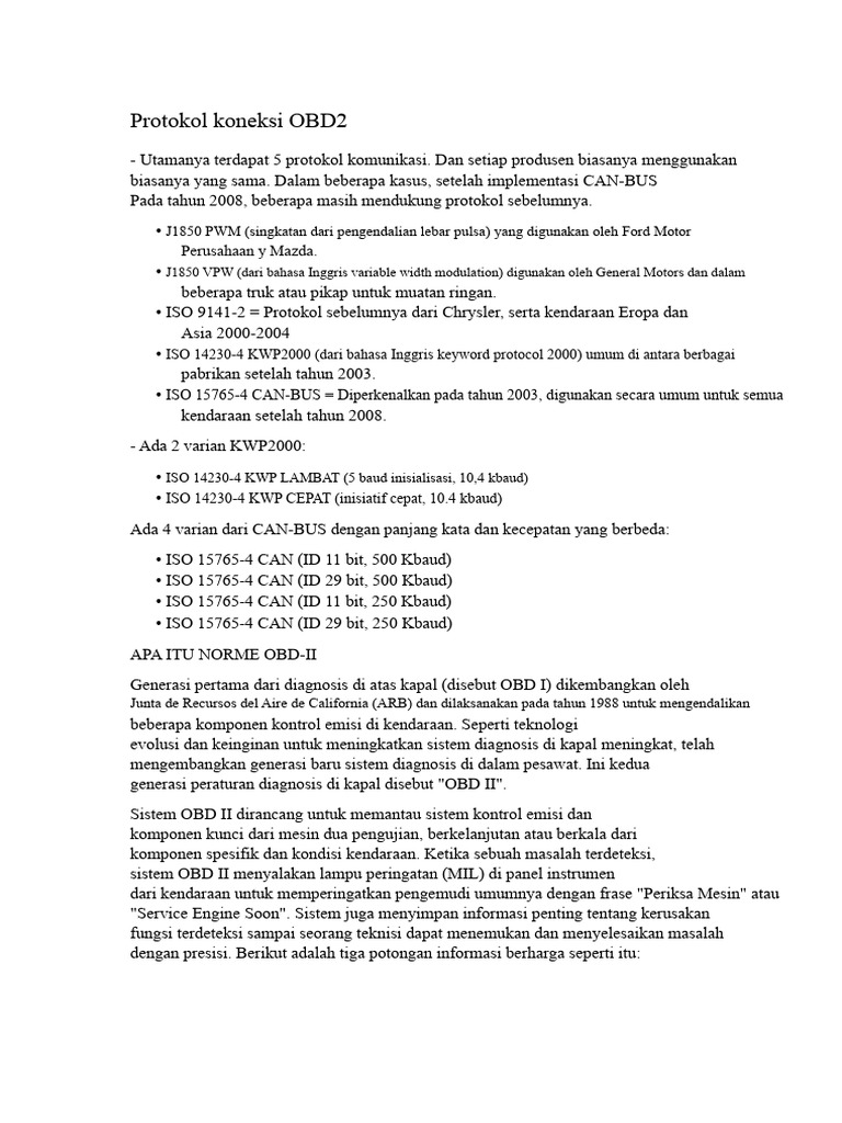 Protokol koneksi OBD2 | PDF