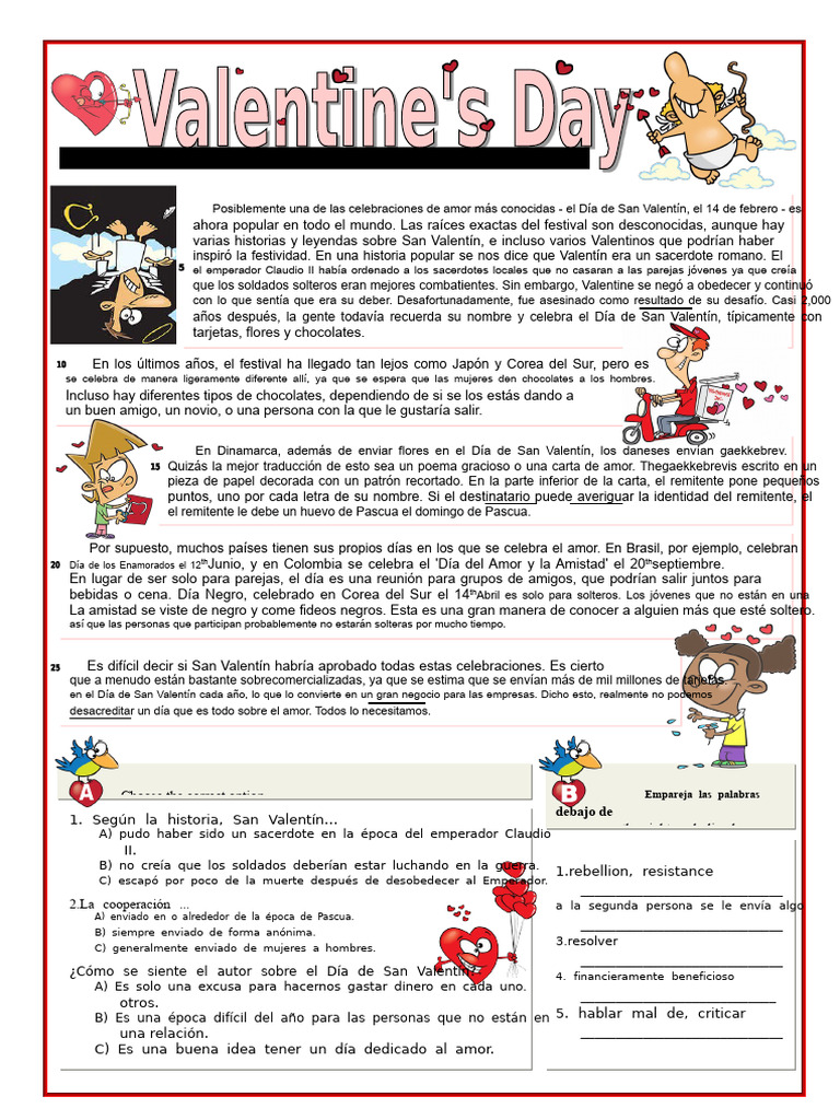 Día de San Valentín B1 Lectura y Reformulación IN Cho HS | PDF | día de ...