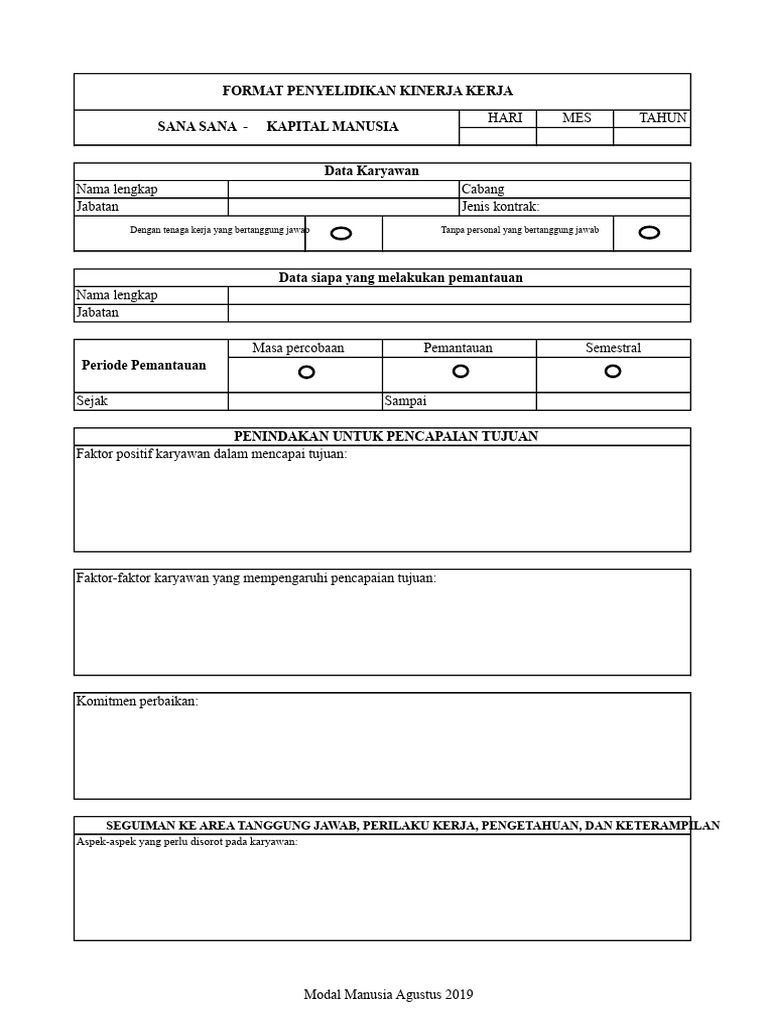 FORMAT PENILAIAN KINERJA KERJA | PDF