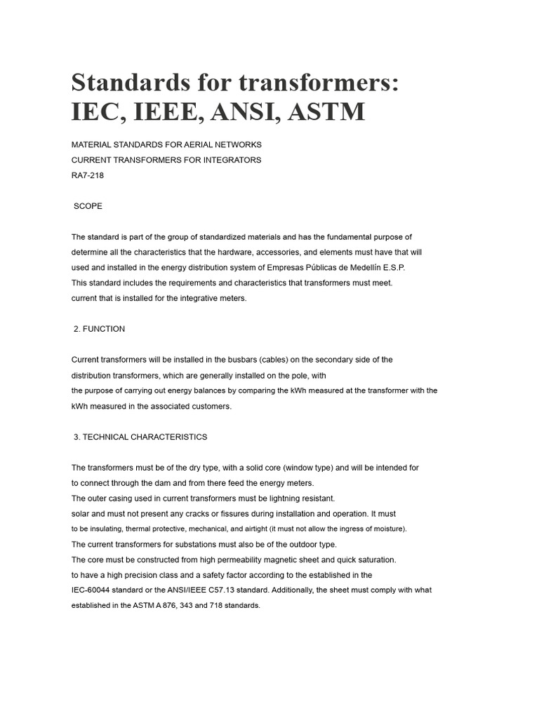 Standards For Transformers IEC, IEEE, ANSI, and ASTM | PDF ...