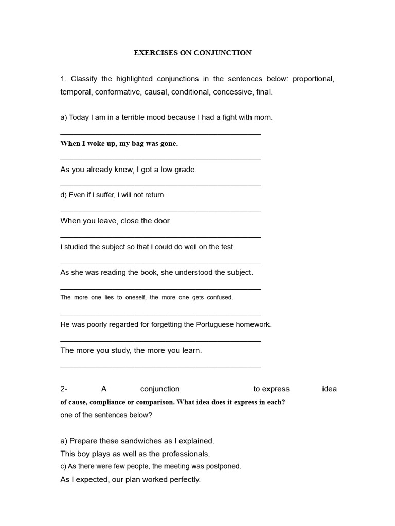 Exercises On Conjunctions 2 | PDF