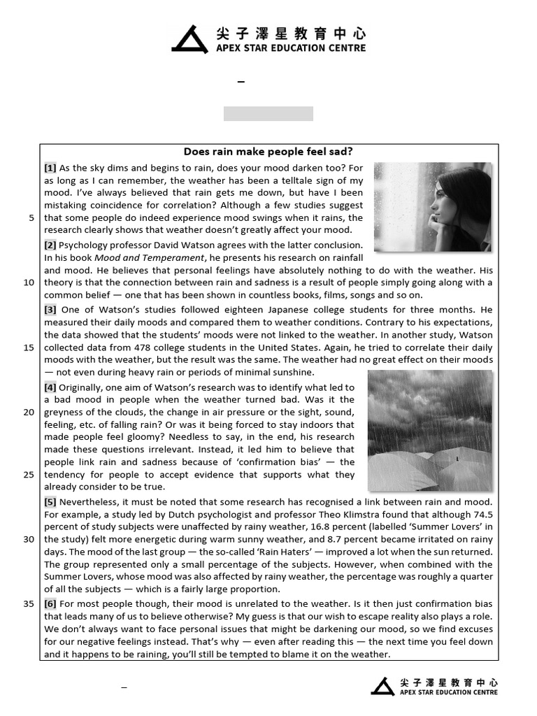 HKDSE Eng S2 Week 11 (RP) and Answer | PDF | Mood (Psychology) | Mental ...