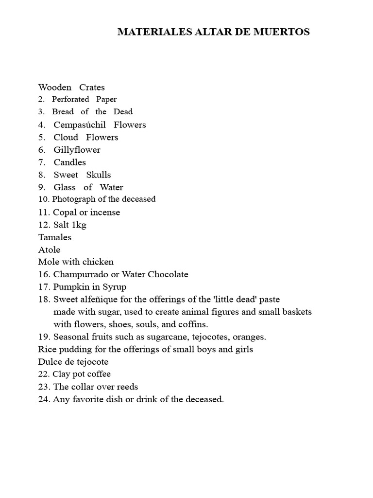 MATERIALS FOR THE DAY OF THE DEAD ALTAR | PDF