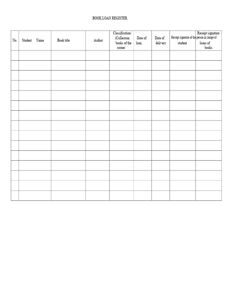 Classroom and Library Book Loan Register | PDF