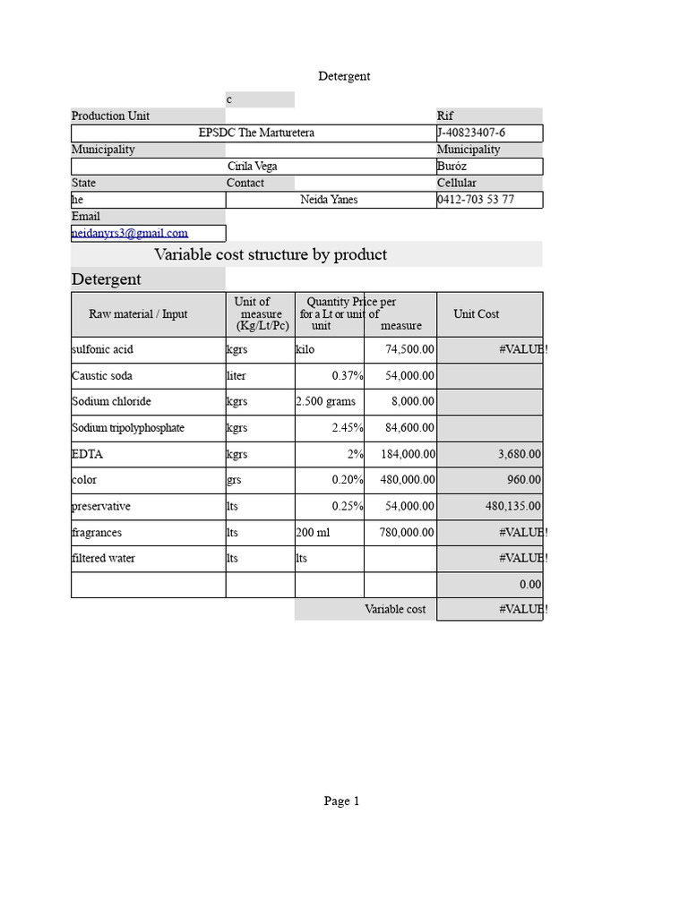 Variable Cost Structure of Detergents | PDF | Detergent | Products Of ...
