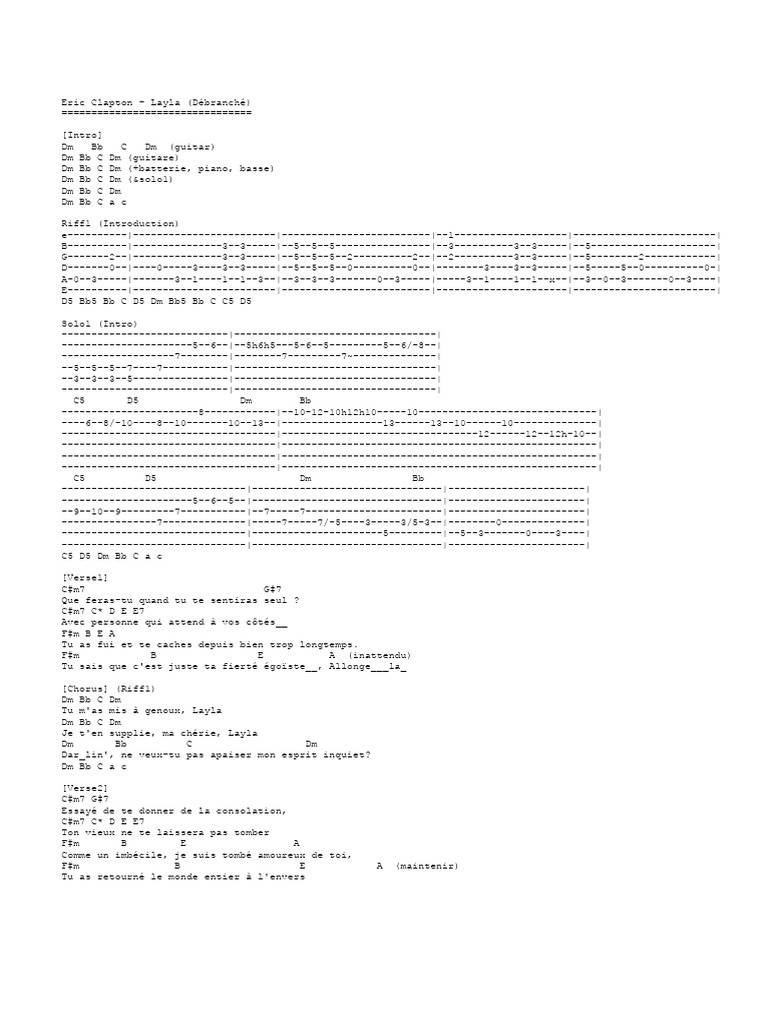 Accords et paroles de "Layla" d'Eric Clapton | PDF | Musique rock ...