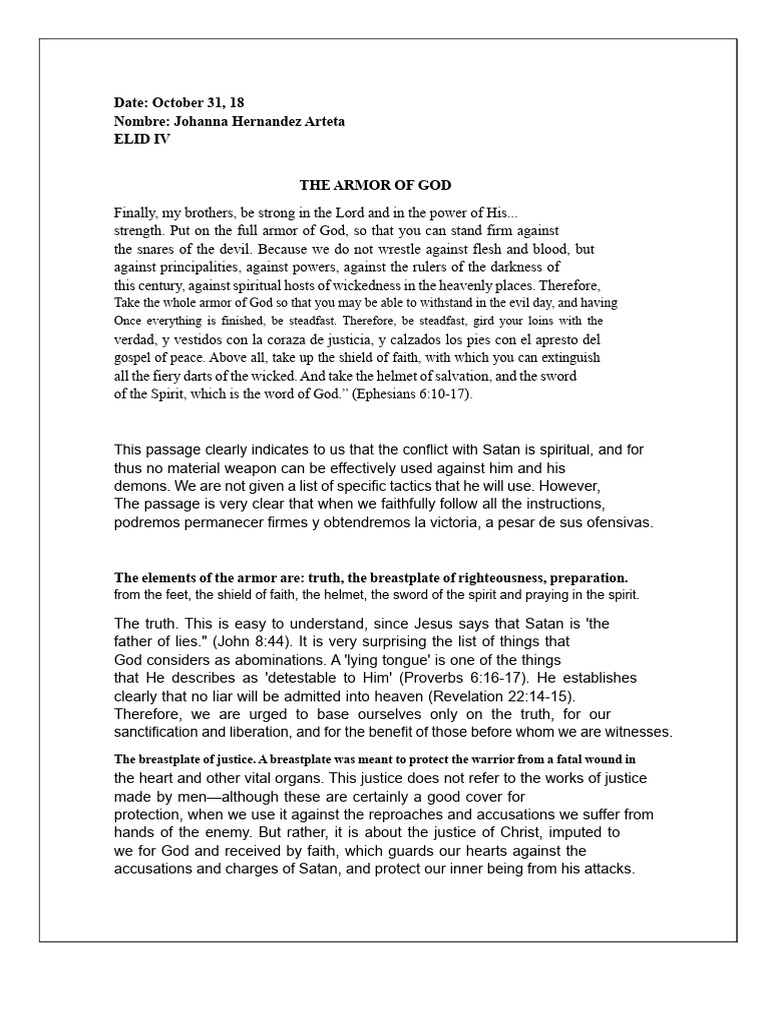 Workshop 1 Level 4. The Armor of God | PDF | Armor Of God | Jesus