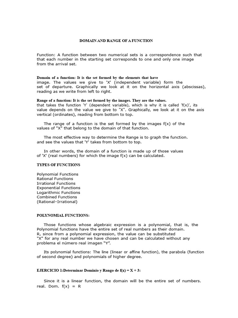 Domain and Range of a Function | PDF | Function (Mathematics) | Polynomial