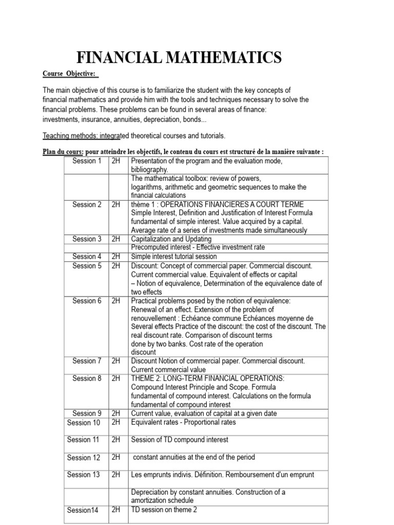 Financial Mathematics Course Overview | PDF | Cheque | Negotiable ...