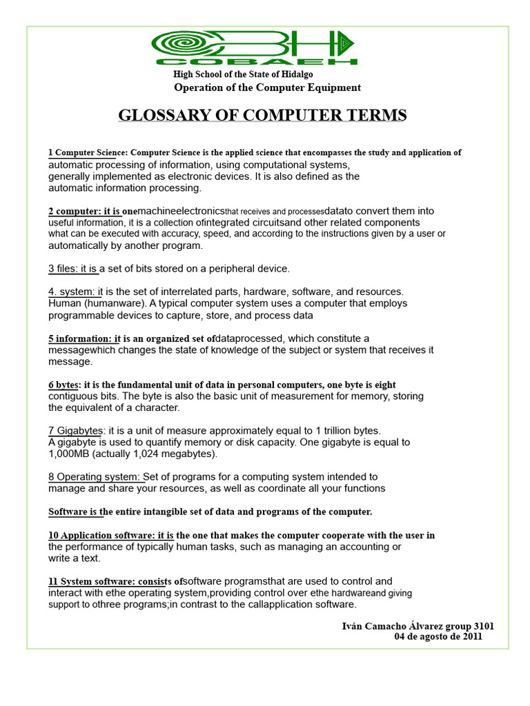 Glossary of Computer Terms | PDF | Computer Data Storage | Computer Network