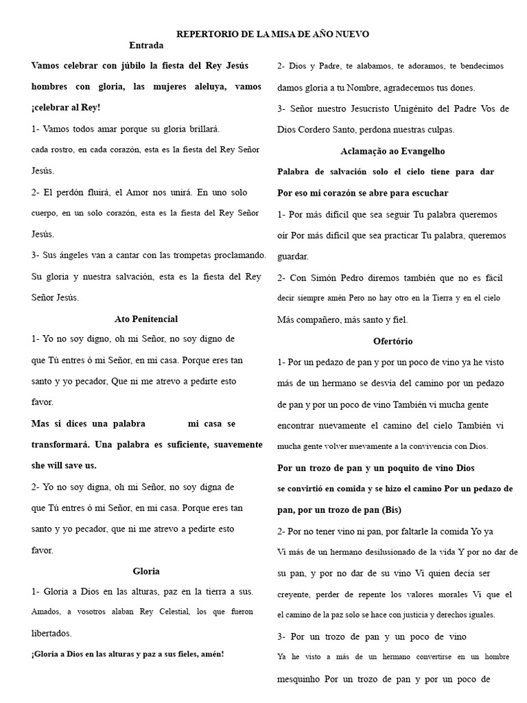 Misa de Año Nuevo: Celebración y Reflexión | PDF | eucaristía ...