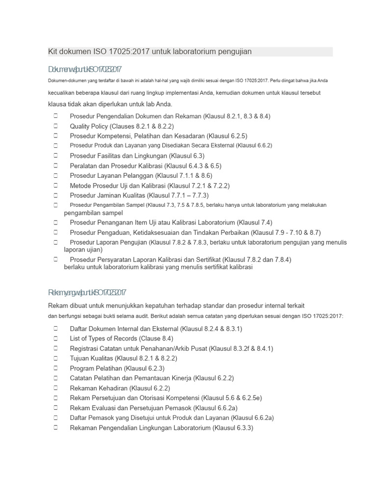 Dokumen Wajib ISO 17025:2017 Laboratorium | PDF