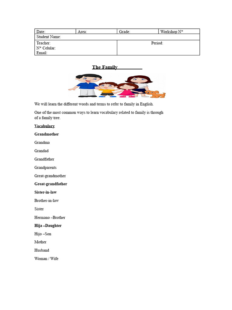 Family Vocabulary and Activities Guide | PDF