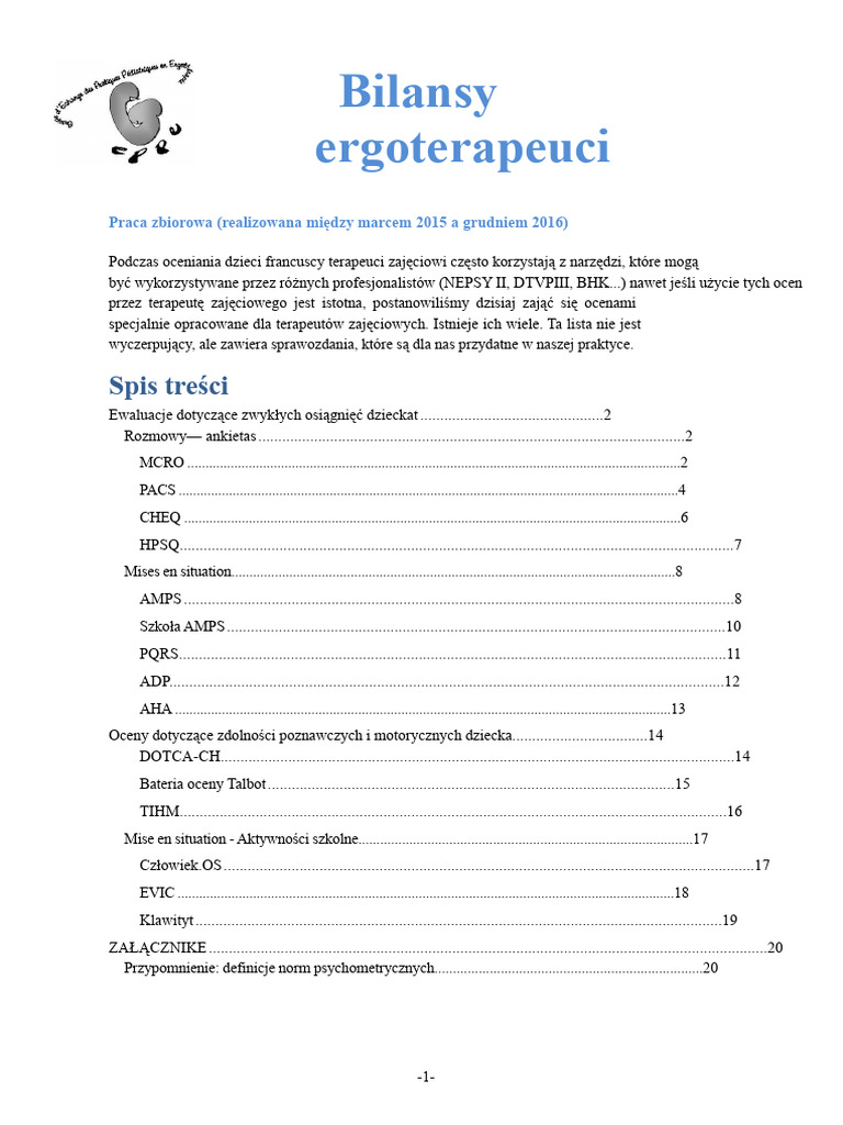 Bilanów Ergoterapeutów | PDF