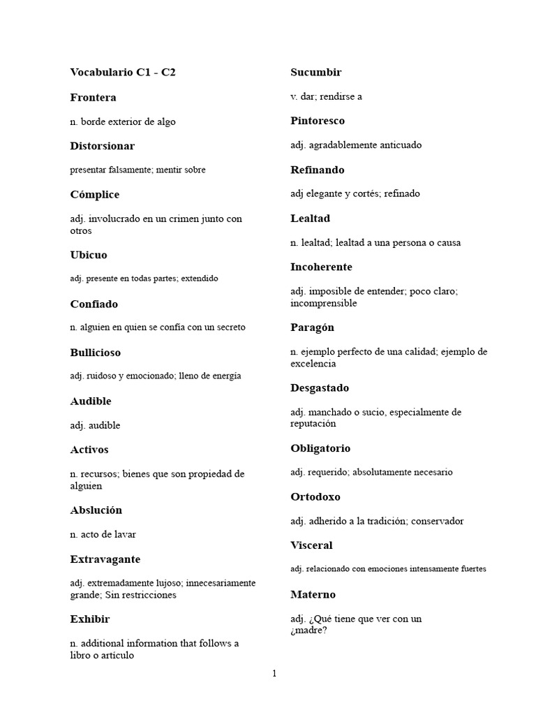 Lista de Vocabulario C1-C2 | PDF | Adjetivo | Semántica