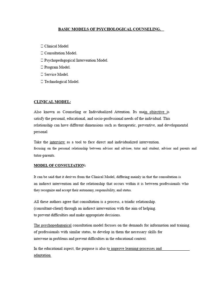Summary of Basic Models of Psychological Orientation | PDF | Psychology ...