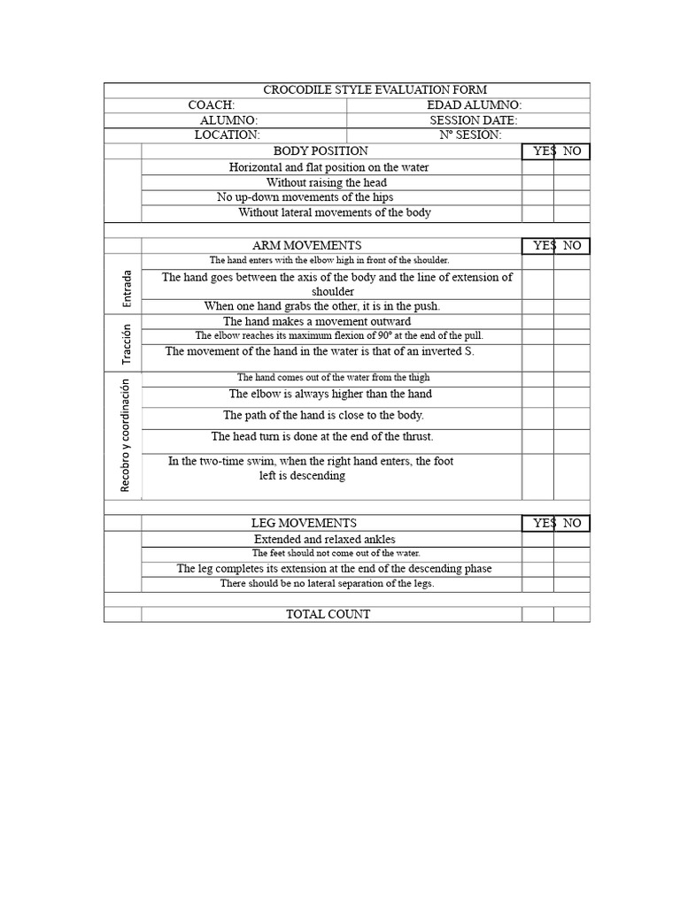 Swimming Evaluation Sheets | PDF | Anatomical Terms Of Motion | Joints