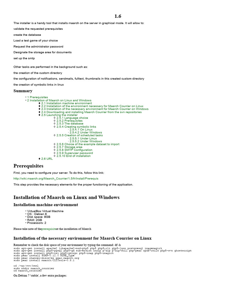 1.6. Prerequisites. Installation of Maarch On Linux and Windows ...